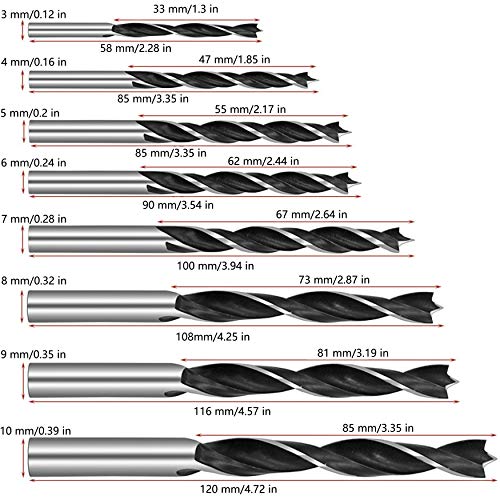 KEWAYO Brad Point Wood Drill Bit Set (8 Pack with Storage Case) Carpenters Quality - Drill Splinter-Free Perfectly Round Holes in All Types of Wood