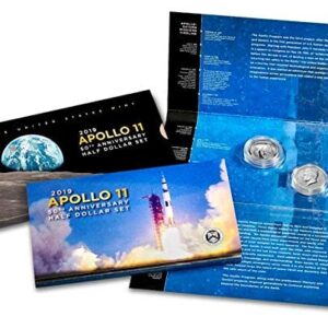 2019 S Apollo 11 - Special Limited Edition - Half Dollar - 2 Coin Set with Enhanced Reverse Proof - 50th Anniversary - (1/2) US Mint Proof - DCAM - with Unique Curved Half Moon Coin