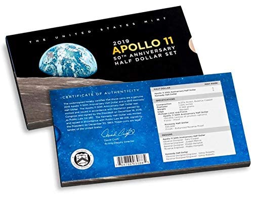 2019 S Apollo 11 - Special Limited Edition - Half Dollar - 2 Coin Set with Enhanced Reverse Proof - 50th Anniversary - (1/2) US Mint Proof - DCAM - with Unique Curved Half Moon Coin