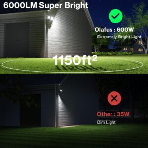 Olafus 60W Flood Lights Outdoor Plug in, Switch Controlled 6000LM LED Security Light, 6500K Outside Floodlights, IP65 Waterproof Exterior Flood Light Fixture for House Backyard Garage Patio Black