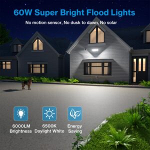 Olafus 60W Flood Lights Outdoor Plug in, Switch Controlled 6000LM LED Security Light, 6500K Outside Floodlights, IP65 Waterproof Exterior Flood Light Fixture for House Backyard Garage Patio Black