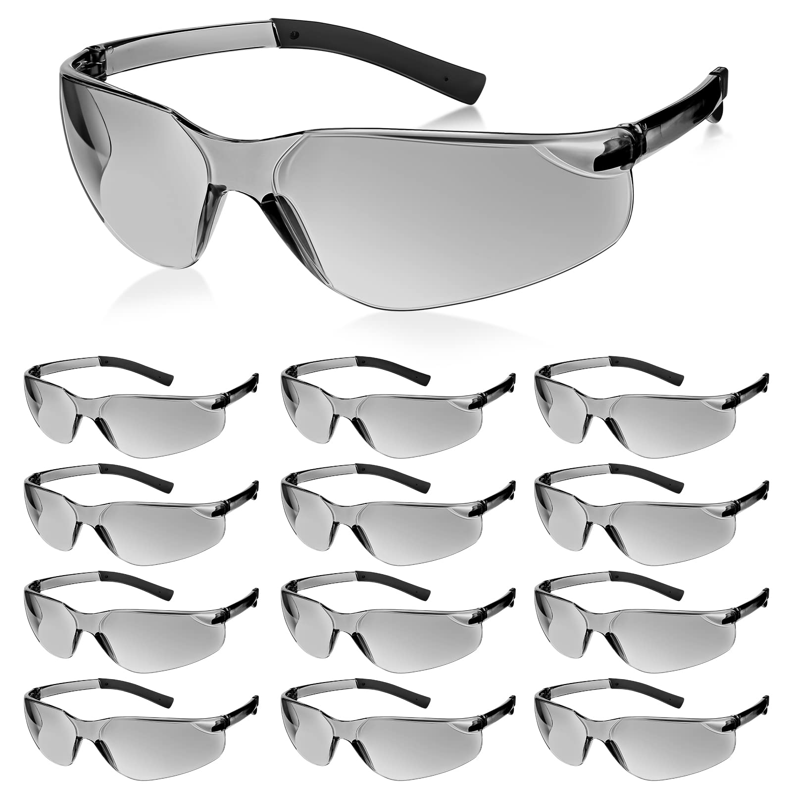 Queekay 12 Pack Safety Glasses Bulk Impact UV Scratch Glasses Protective Eyewear for Men Women Adolescents Eye Protection for Work Lab Construction Science (Gray)