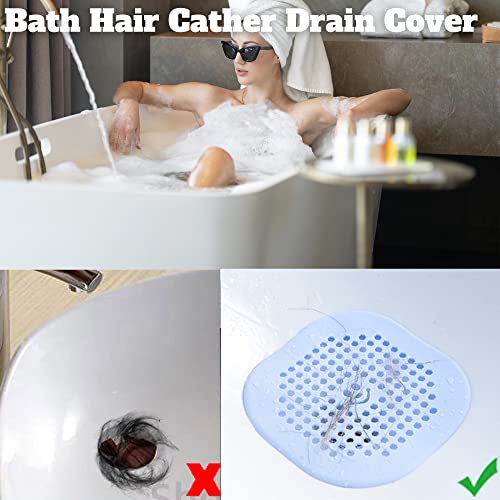 4 PCS Shower Drain Hair Catcher with Large Sucker - Upgrade Smile Face Design, Large Square Silicone Shower Drain Cover Suit for Bathtub, Bathroom, Sink, Tub, and Kitchen (Black&White&Pink&Blue)