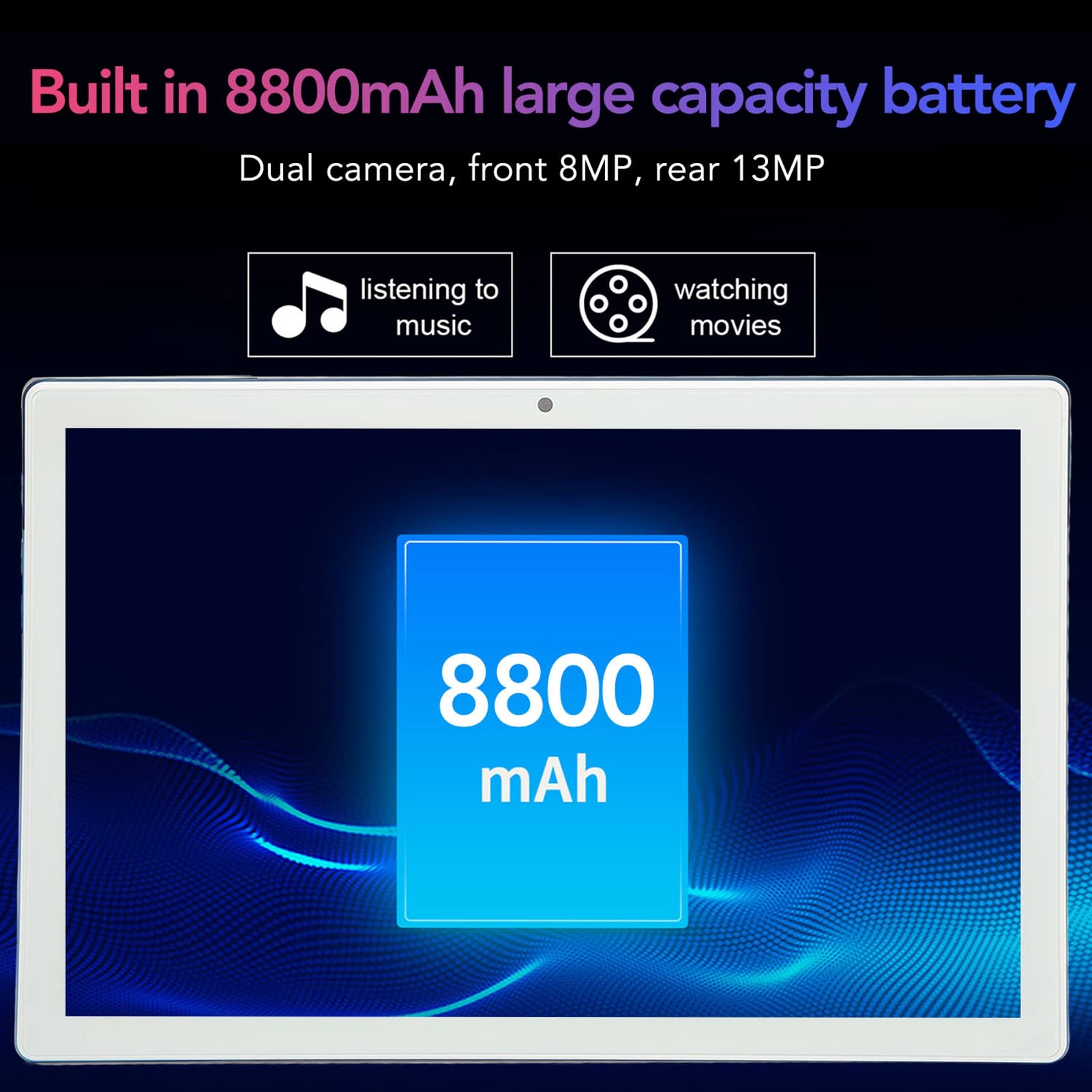 Yunseity Portable Tablet, P30 10 Inch IPS HD Tablet PC, 2.4G 5G WiFi Office Tablet, 8GB RAM 256GB ROM, 8MP 13MP Cameras, MT6750 8 Core Processor, 8800Mah Battery