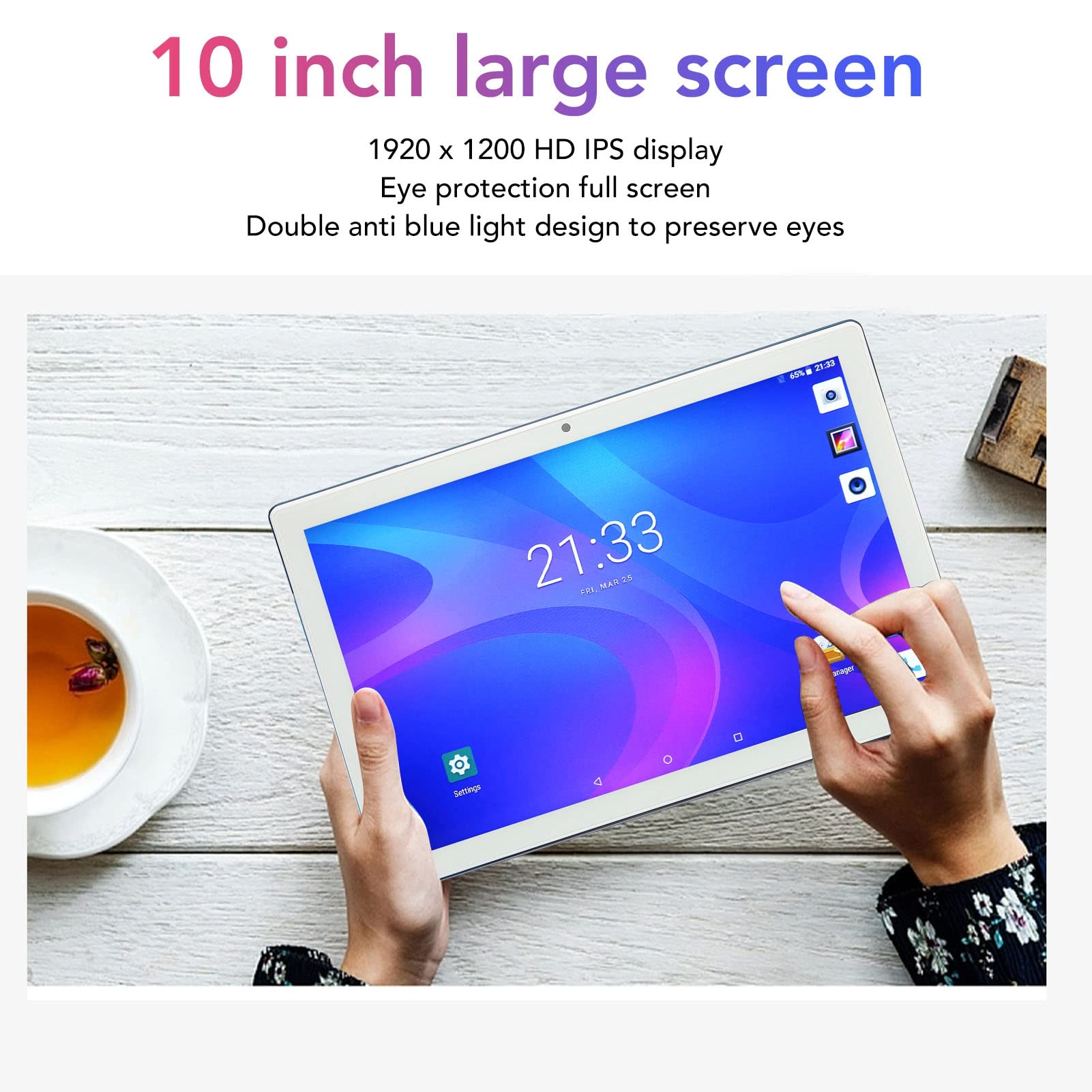 Yunseity Portable Tablet, P30 10 Inch IPS HD Tablet PC, 2.4G 5G WiFi Office Tablet, 8GB RAM 256GB ROM, 8MP 13MP Cameras, MT6750 8 Core Processor, 8800Mah Battery