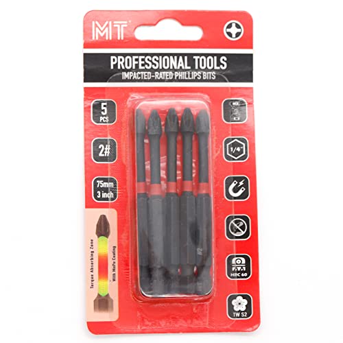 Milliontronic Extra Long Philips Head Screwdriver Bit Set, PH1, PH2 (3 inch / 75mm)