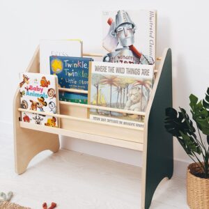 Montessori Bookshelf Kids Toddler Bookshelf Wood Bookcase Storage Kids Room Storage Playroom Kids Furniture Toddler Gift 2nd 3rd Birthday (Medium, White)