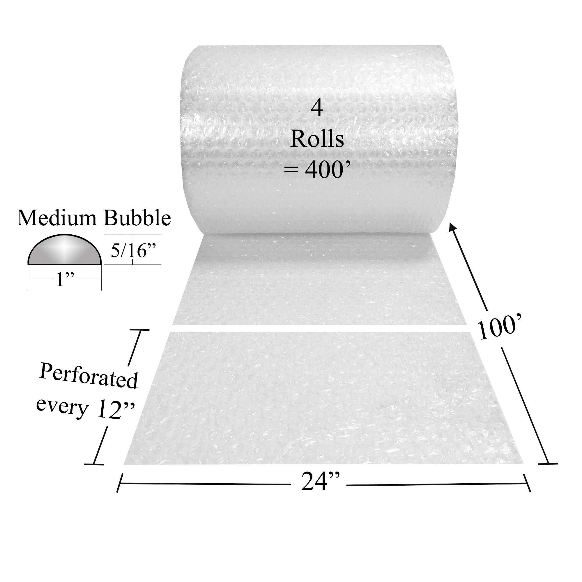 UOFFICE Medium Bubble 24" Wide x 400' Wrap - 5/16" Medium Sized Bubbles