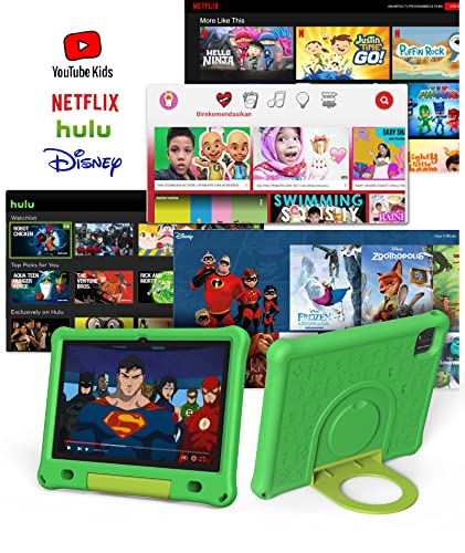 BAKEN 10" Kids Tablet, WiFi Tablet for Kids, Android 12.0 Toddler Tablet with Dual Camera 3GB 64GB 1280x800 HD IPS Touchscreen 6000mAh Kidoz Pre-Installed Parental Control Kid-Proof Case (Green)