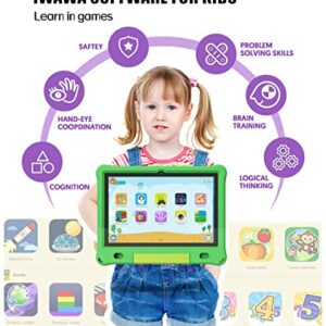 BAKEN 10" Kids Tablet, WiFi Tablet for Kids, Android 12.0 Toddler Tablet with Dual Camera 3GB 64GB 1280x800 HD IPS Touchscreen 6000mAh Kidoz Pre-Installed Parental Control Kid-Proof Case (Green)