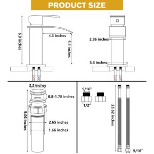 KZH Waterfall Bathroom Faucet,Single Handle Bathroom Sink Faucet for 1 or 3 Hole Washbasin Faucet Rv Vanity Faucet with Deck Plate, Pop-up Drain and Supply Hoses Chrome