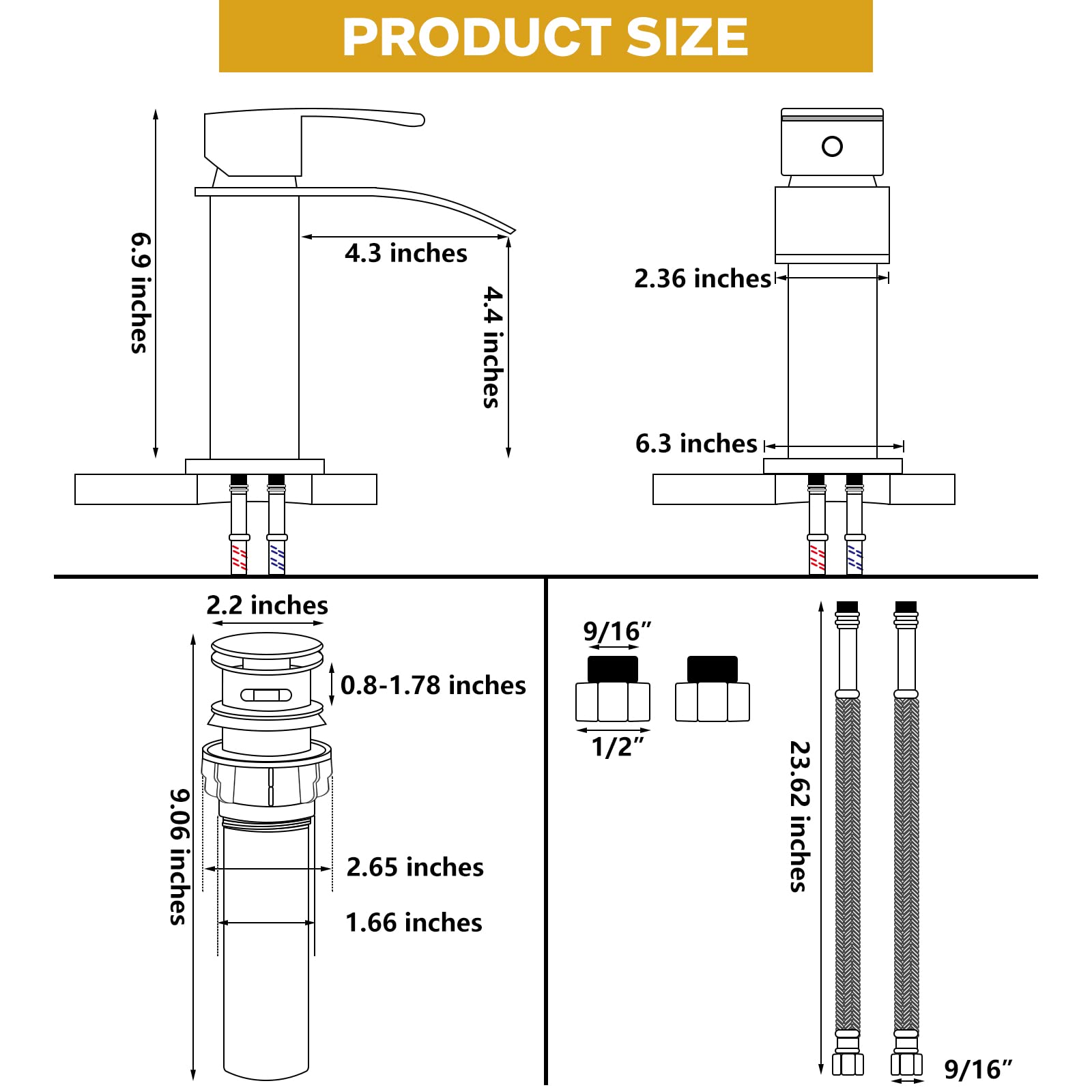 KZH Waterfall Bathroom Faucet,Single Handle Bathroom Sink Faucet for 1 or 3 Hole Washbasin Faucet Rv Vanity Faucet with Deck Plate, Pop-up Drain and Supply Hoses Chrome