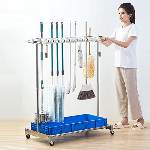 Cart Cleaning Tool Tower Mop Holder Umbrella Stand,Broom and Mop Holder Put Wet Mops Movable Commercial Mop Rack Cleaning Tool Cart Storage for Garden Garage Organizer Mop Drain Rack