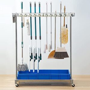 Cart Cleaning Tool Tower Mop Holder Umbrella Stand,Broom and Mop Holder Put Wet Mops Movable Commercial Mop Rack Cleaning Tool Cart Storage for Garden Garage Organizer Mop Drain Rack