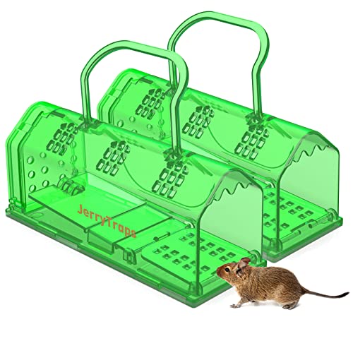 Humane Mouse Trap No Kill,Catch and Release Indoor/Outdoor Mouse Traps for Mice,Easy to Set,Mouse Catcher Quick Effective Reusable and Safe for Families Green(2PCS)