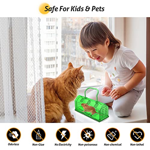 Humane Mouse Trap No Kill,Catch and Release Indoor/Outdoor Mouse Traps for Mice,Easy to Set,Mouse Catcher Quick Effective Reusable and Safe for Families Green(2PCS)