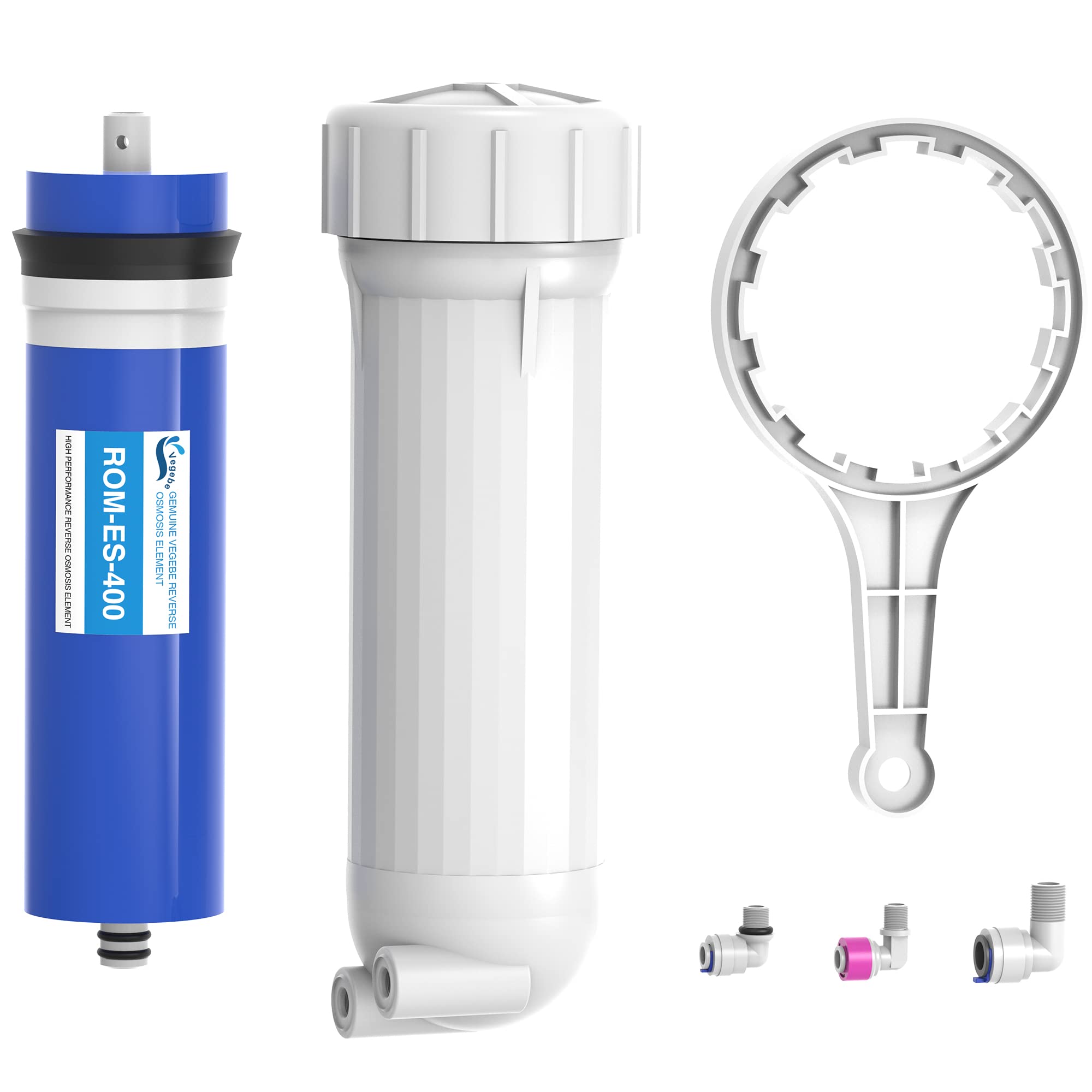 400 GPD RO Membrane Filter Replacement with Reverse Osmosis Membrane Housing, Wrench, 1/4" Quick-Connect Fitting, Check Valve, Fit Under Sink RO Home Drinking Water Filter Filtration Purifier System