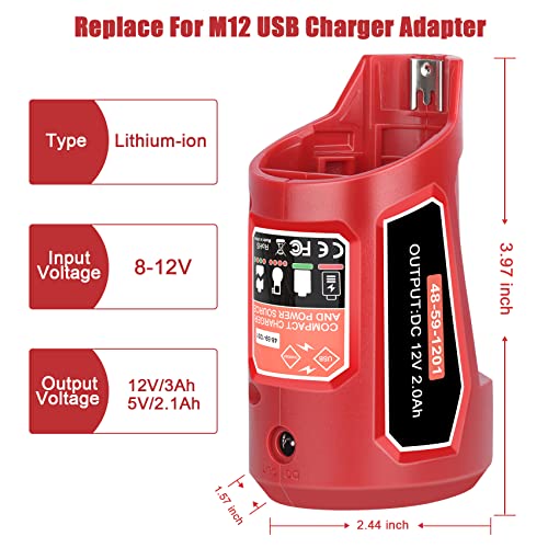 JYJZPB 12V USB Power Source Replacement Compatible for Milwaukee M12 12V Battery USB Charger Adapter for Milwaukee 12 Volts Heated Jacket 48-59-1201 48-11-2420 48-11-2411 M12 Power Source Adapter