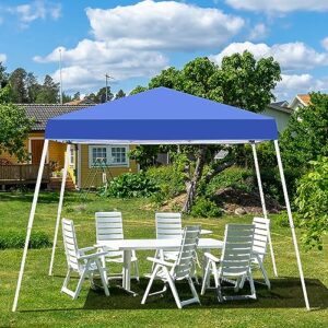 Sunoutife 10X10 FT Pop Up Canopy Tent, Outdoor Instant Slant Legs Gazebo Shelter with Carrying Bag Portable for Patio Deck Garden and Beach - 8X8 Canopy Top Blue