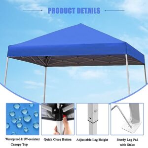 Sunoutife 10X10 FT Pop Up Canopy Tent, Outdoor Instant Slant Legs Gazebo Shelter with Carrying Bag Portable for Patio Deck Garden and Beach - 8X8 Canopy Top Blue