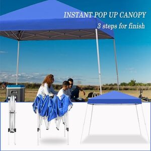 Sunoutife 10X10 FT Pop Up Canopy Tent, Outdoor Instant Slant Legs Gazebo Shelter with Carrying Bag Portable for Patio Deck Garden and Beach - 8X8 Canopy Top Blue