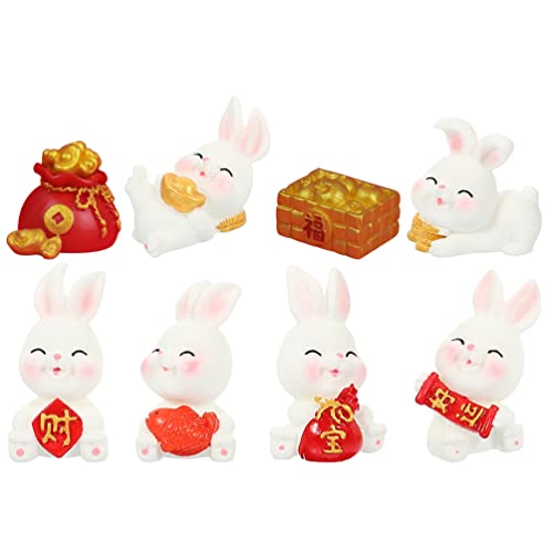 Didiseaon Mini Resin Rabbit Figurines 8pcs Rabbit Decorative Ornaments Resin Top Hat Cartoon Cartoon Rabbit Figurines