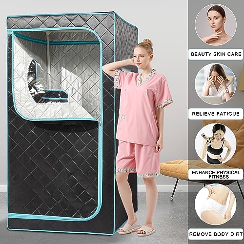 AURGOD Portable Full Size Infrared Sauna, One Person Sauna Tent Set for Home Spa with Temperature Remote Control, Heating Foot Pad and Reinforced Foldable Chair (Infrared Sauna)