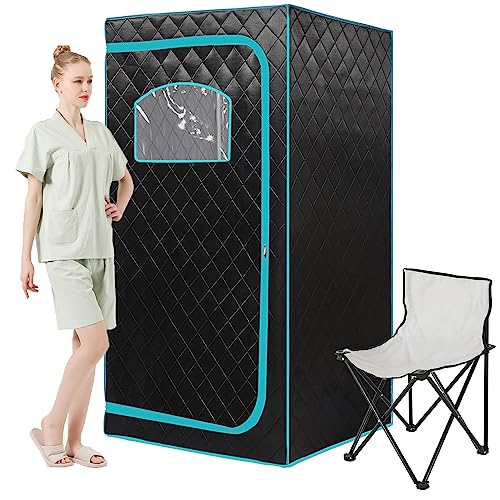 AURGOD Portable Full Size Infrared Sauna, One Person Sauna Tent Set for Home Spa with Temperature Remote Control, Heating Foot Pad and Reinforced Foldable Chair (Infrared Sauna)