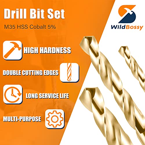 Cobalt Drill Bit Set 1/16" - 13PCS, M35 Twist Drill Bits Straight Shank, 1/16" High Speed Steel Drill Bits for Drilling in Hard Metal, Stainless Steel, Cast Iron