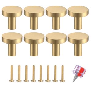 8 pcs brushed brass cabinet knobs, 0.9 inch gold drawer knobs, round kitchen cabinet cupboard closet pulls door knobs handles for kitchen dresser knobs, with 1 mini screwdriver (0.78x0.9 inch)