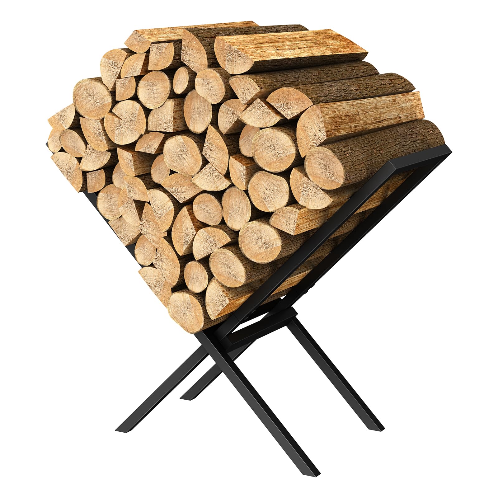 ABQ Firewood Rack Indoor for Fireplace Wood Storage, X-Shaped Firewood Log Holder Outdoor, Heavy Duty Log Stacker Stand Storage Carrier Organizer Outside (28.74 x 10.04 x 21.65, Black)