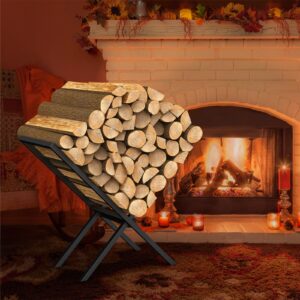 ABQ Firewood Rack Indoor for Fireplace Wood Storage, X-Shaped Firewood Log Holder Outdoor, Heavy Duty Log Stacker Stand Storage Carrier Organizer Outside (28.74 x 10.04 x 21.65, Black)