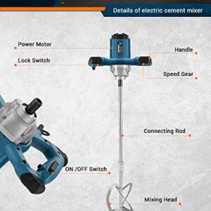 LDHTHOPI Cement Mixer, 2300W Electric Paint Mixer, Portable Mortar Mixer with 6 Adjustable Speed, 110V Handheld Mud Mixer for Mixing Mud, Cement, Mortar, Paint, Fodder