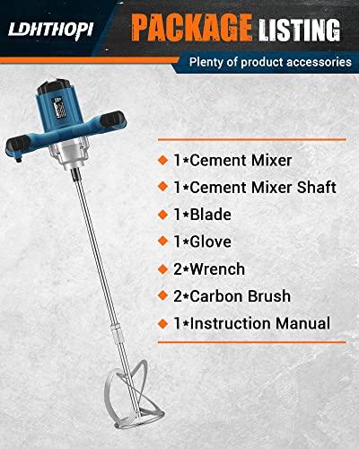 LDHTHOPI Cement Mixer, 2300W Electric Paint Mixer, Portable Mortar Mixer with 6 Adjustable Speed, 110V Handheld Mud Mixer for Mixing Mud, Cement, Mortar, Paint, Fodder