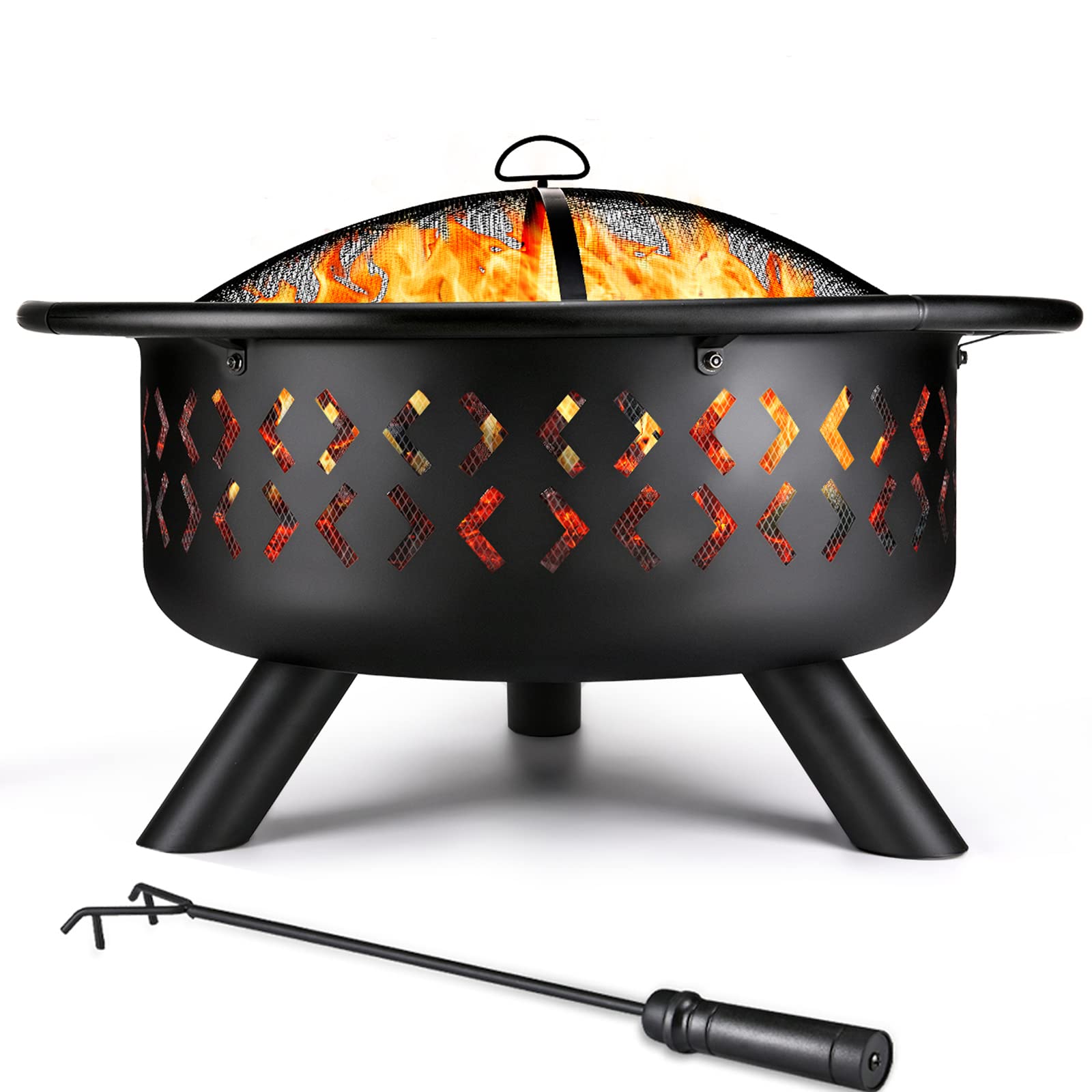 Cityflee 36 Inch Fire Pits for Outside Wood Burning Large Outdoor Heavy Duty Firepits with Spark Screen for Patio & Backyard Bonfires, Includes Poker