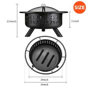 Cityflee 36 Inch Fire Pits for Outside Wood Burning Large Outdoor Heavy Duty Firepits with Spark Screen for Patio & Backyard Bonfires, Includes Poker