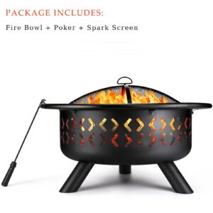 Cityflee 36 Inch Fire Pits for Outside Wood Burning Large Outdoor Heavy Duty Firepits with Spark Screen for Patio & Backyard Bonfires, Includes Poker