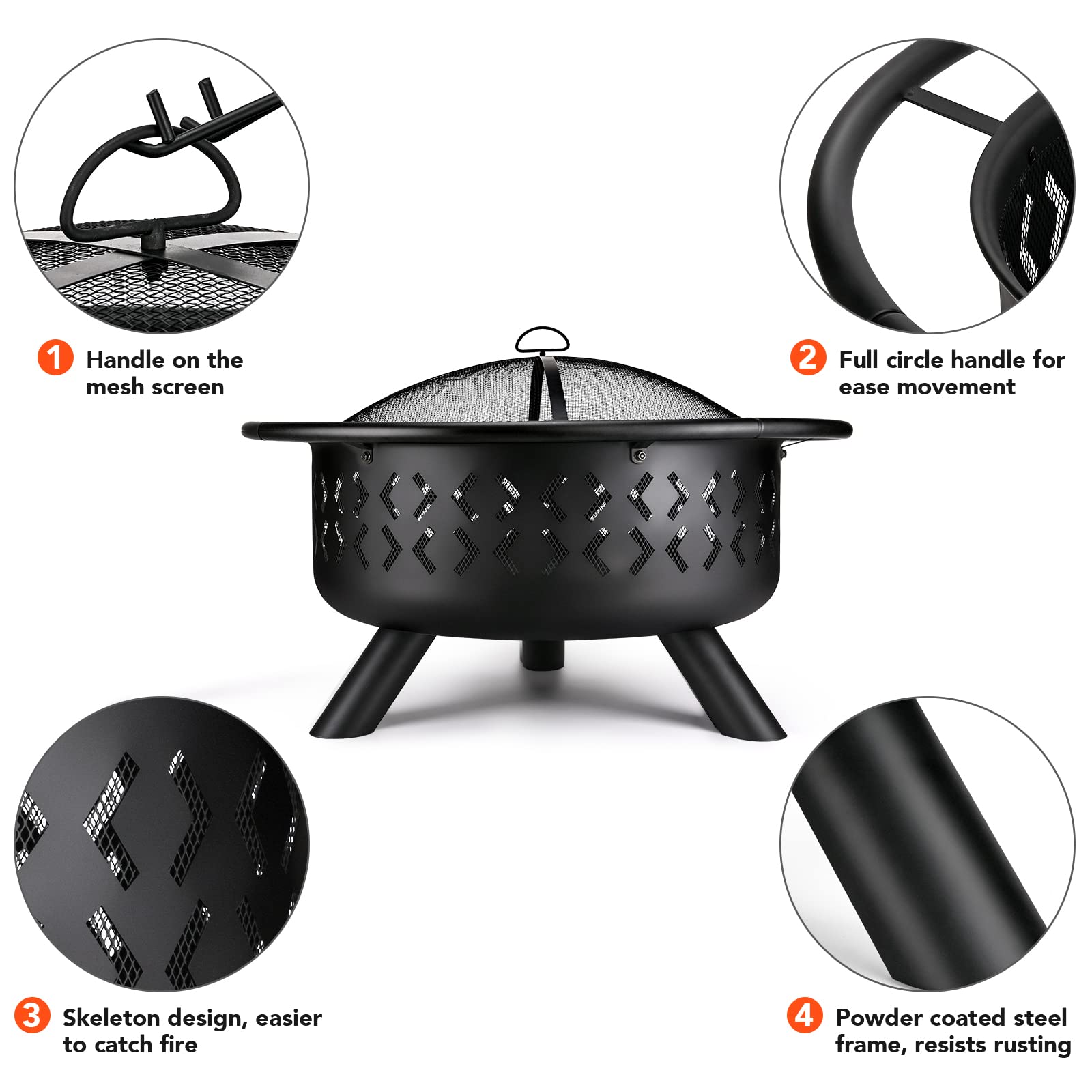 Cityflee 36 Inch Fire Pits for Outside Wood Burning Large Outdoor Heavy Duty Firepits with Spark Screen for Patio & Backyard Bonfires, Includes Poker