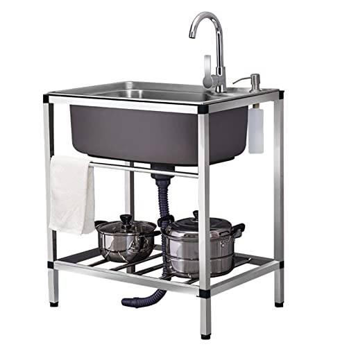 Laundry Sink Stainless Steel Outdoor Sink for Washing, Utility Single Bowl Sink, Commercial Kitchen Prep with Faucet and Drainboard, for Backyard Garage Camping Portable Handwashing Station (Size : 5