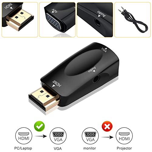 NOLYTH HDMI to VGA Adapter with 3.5mm Audio 1.65ft Jack Cable, Gold-Plated HDMI-to-VGA Converter(Male to Female) for Computer Desktop Laptop PC Monitor HDTV and More