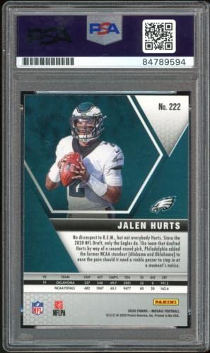 2020 Panini Mosaic #222 Jalen Hurts RC On Card Green PSA/DNA Auto GEM MINT 10 - Football Slabbed Autographed Rookie Cards