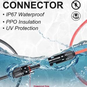 WBGADAM 20FT 10AWG Solar Extension Cable， and 1 Pair of Solar Y Branch Parallel Connectors, Included Extra Free Pair of Connectors, (20Feet Red + 20Feet Black) Connector Kit Made of Pure Copper