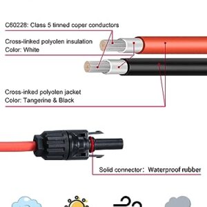 WBGADAM 20FT 10AWG Solar Extension Cable， and 1 Pair of Solar Y Branch Parallel Connectors, Included Extra Free Pair of Connectors, (20Feet Red + 20Feet Black) Connector Kit Made of Pure Copper