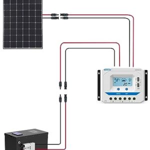 WBGADAM 20FT 10AWG Solar Extension Cable， and 1 Pair of Solar Y Branch Parallel Connectors, Included Extra Free Pair of Connectors, (20Feet Red + 20Feet Black) Connector Kit Made of Pure Copper