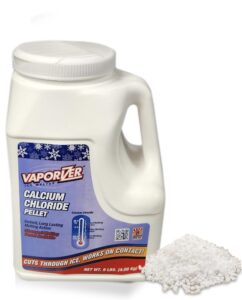 vaporizer 90% pure calcium chloride snow & ice melt pellets | effective at -25° | 9 lb jug | concrete safe ice melt | easy spreader