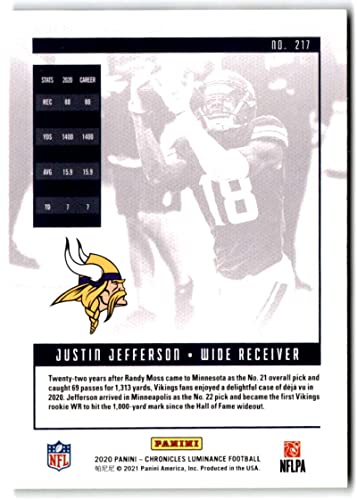 2020 Chronicles Luminance Update Rookies #217 JUSTIN JEFFERSON RC Rookie Minnesota Vikings