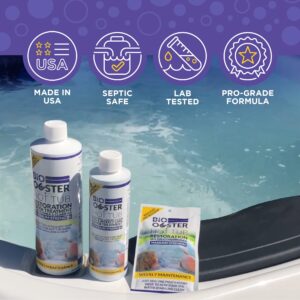 Bio Ouster Hot Tub Chemical Kit Bundle - 3in1 Weekly Cleaner Conditioner Clarifier 16oz - Spa Purge Hot Tub Jet Cleaner Kit w/Towel - Inflatable Hot Tub Chemicals Kit, Spa Chemicals for Hot Tub