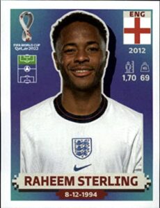 2022 panini world cup qatar sticker #eng20 raheem sterling group b england mini sticker trading card