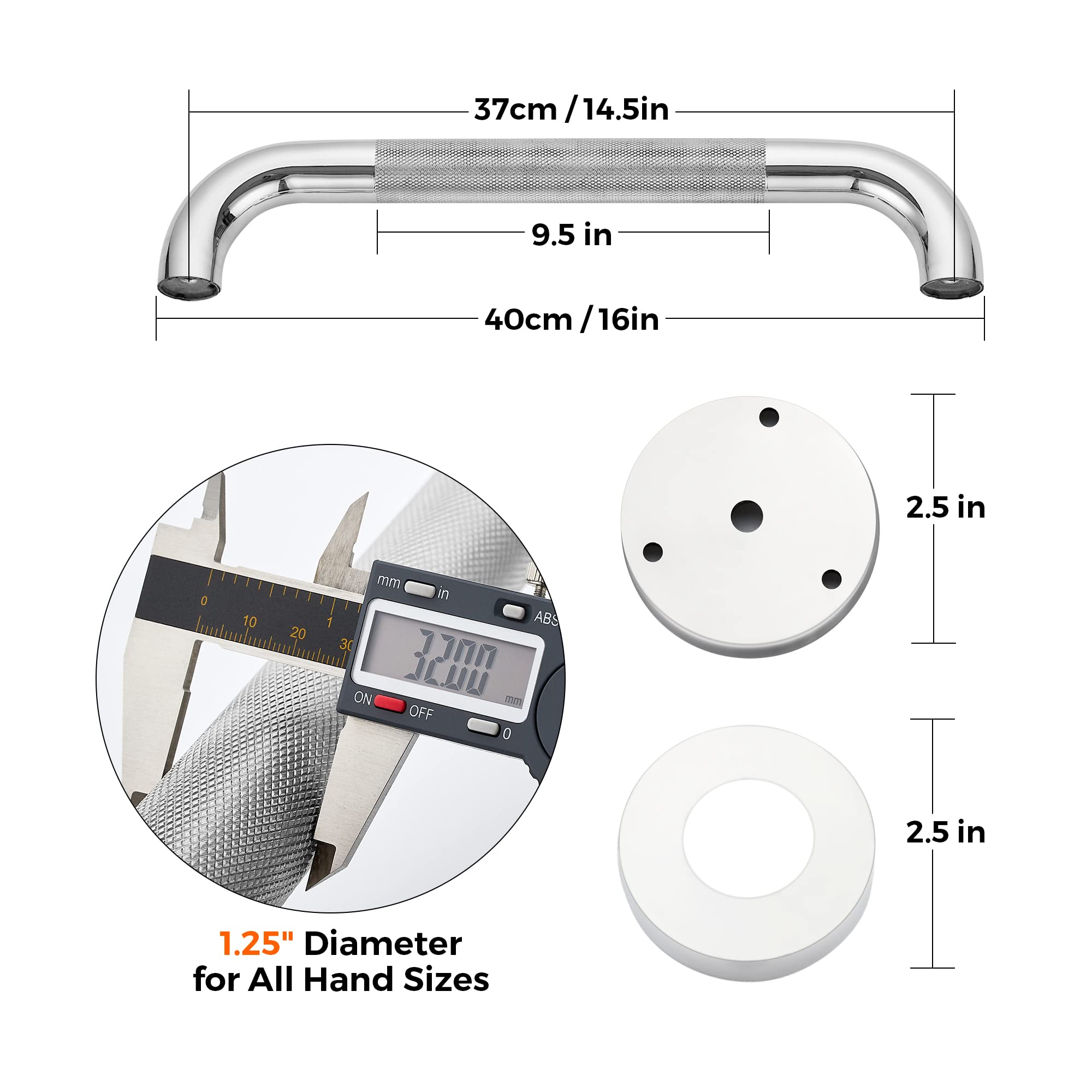 16-Inch 1.25" Diameter Grab Bars for Bathtubs and Showers, Shower Handle for Elderly, Handicap Grab Bars for Bathroom, Shower Grab Bars for Seniors(Polished Nickel 2 Pack)