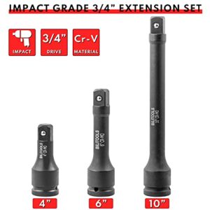 BILITOOLS 3/4 inch Drive Extension Set Impact Grade Socket Ratchet Extension Bar Set 4", 6", 10"